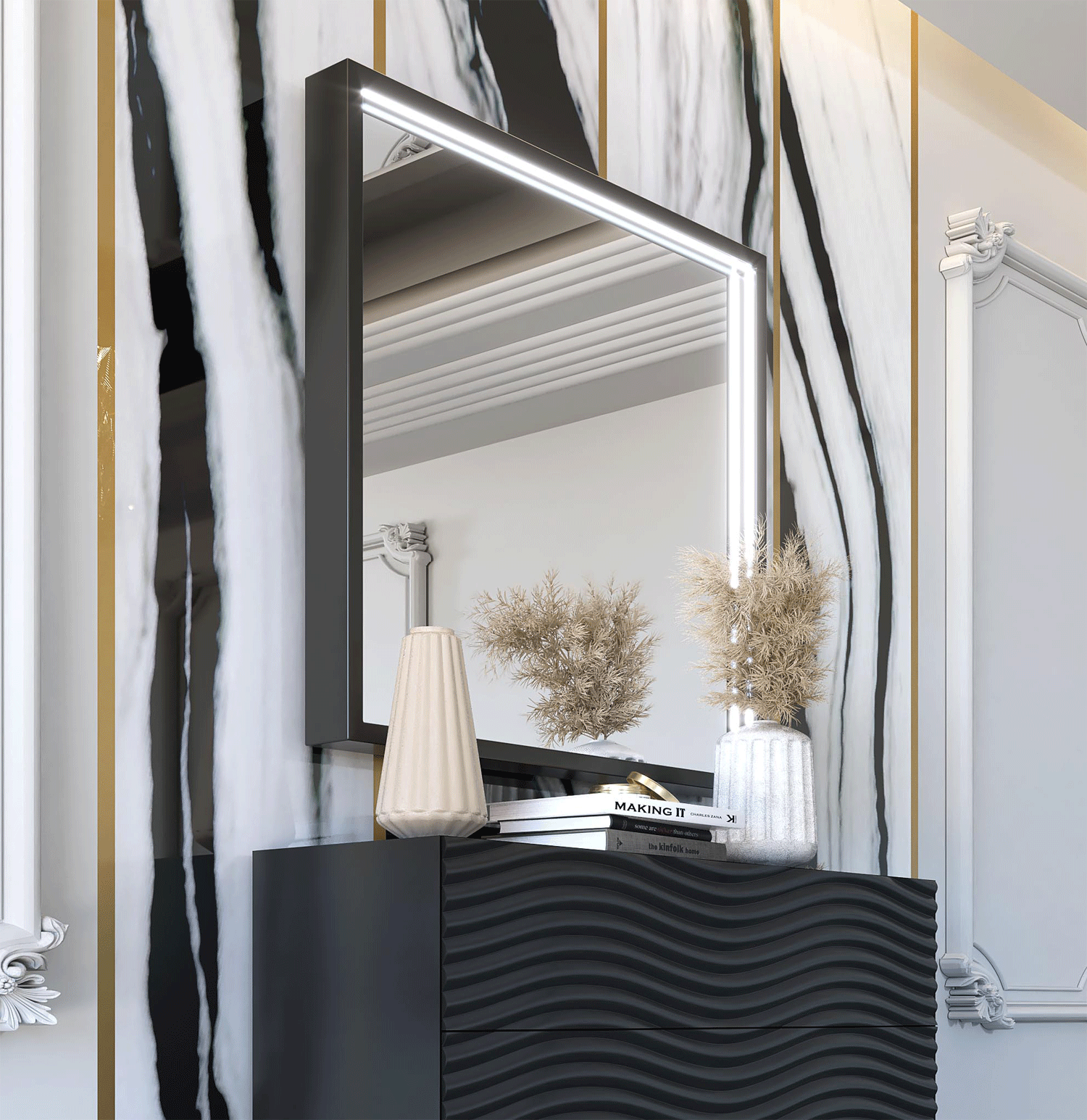 Wave DARK GREY mirror for single dresser, Bedroom, Clearance